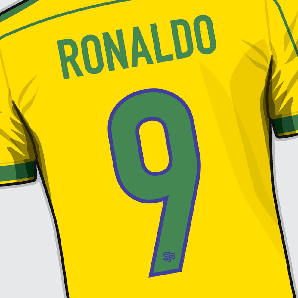 Brazil 98 - Ronaldo R9 Shirt Print - Football Icon Poster - Unframed ...